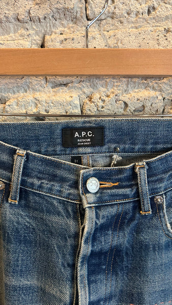 2000's APC Thrashed and Repaired Rescue Fit Selvedged Jean in Aged Blu
