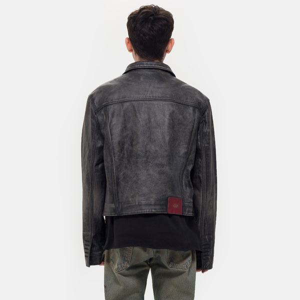 424 Leather Trucker Jacket in Black
