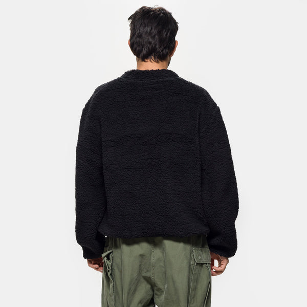 V-Neck Smock Fleece in Black