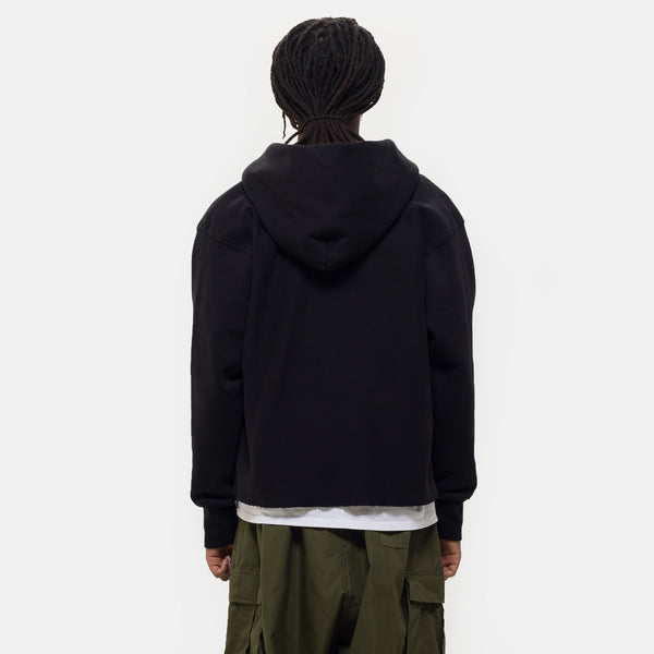 Heavyweight Inside Out Raw Cropped Hoodie in Jet Black