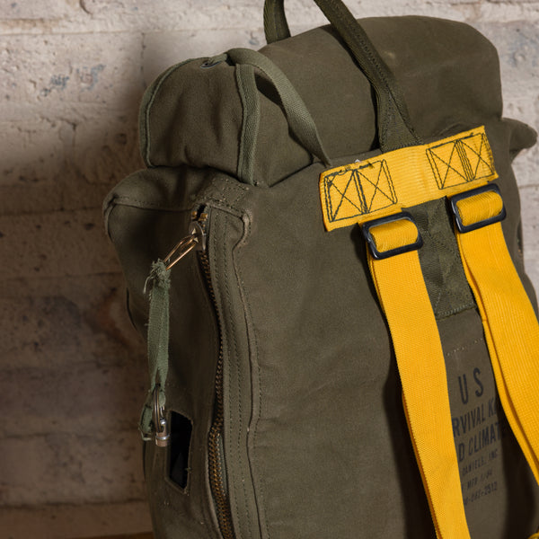 1980's Canvas Survival Bag with Yellow Straps in Olive