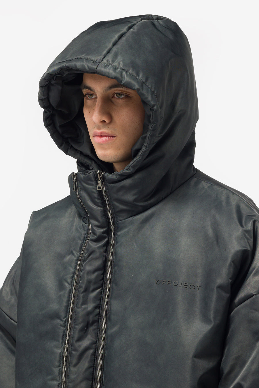 Double Collar Puffer Jacket in Grey